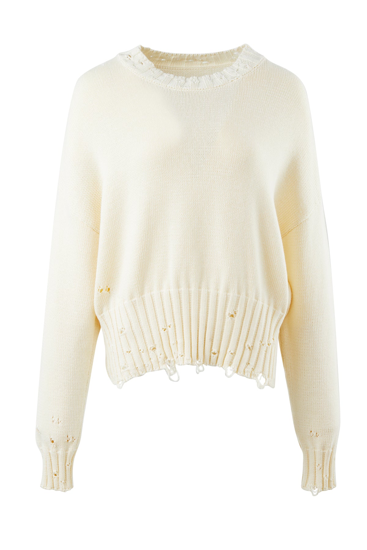 BEIGE COWL NECK RIPPED SWEATER | Markgong
