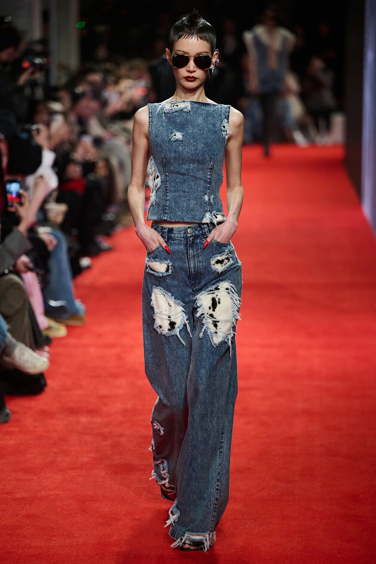 Mark Gong Fashion denim pants for Women | Wide-leg denim pants with fur ...